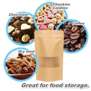 BAAGGNAA 150 Pack Ziplock Stand up Kraft Paper Bags Pouches with Front Matte Window for Food Storage Resealable Packaging Containers Household Reusable Organizer (11.8 * 15.7 Inch)