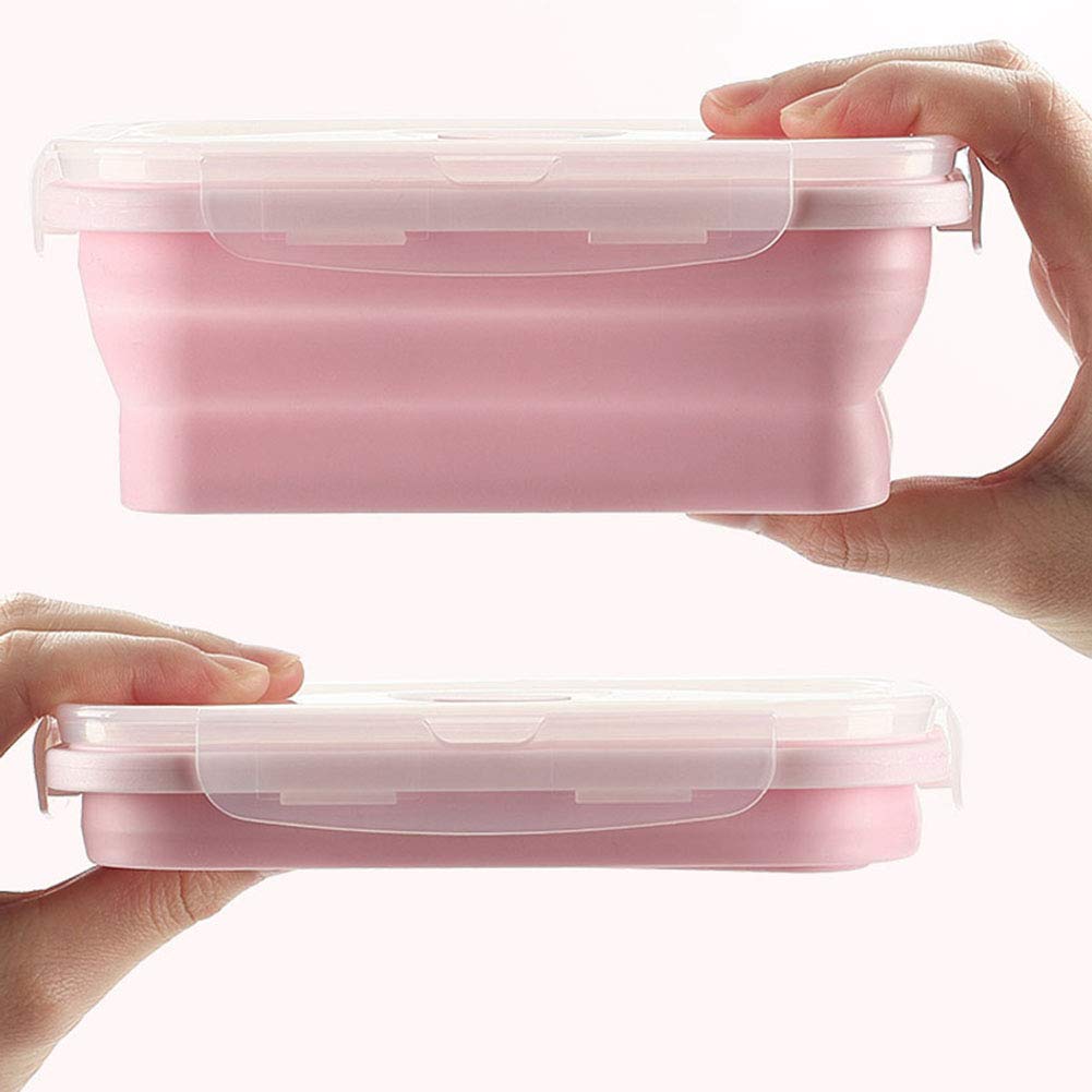 Camping Silicone Food Storage Container, Collapsible Vegetable Fruit Container Storage Cabinet Silicone Food Storage Lunch Box 3 Set Microwave Safe Container (Pink)