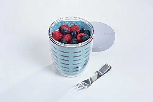 MEPAL, Fruit and Veggie Snack Pot with Airtight Lid, Colander and Fork, Portable, BPA Free, Nordic White, Holds 600ml|20oz, 1 Count