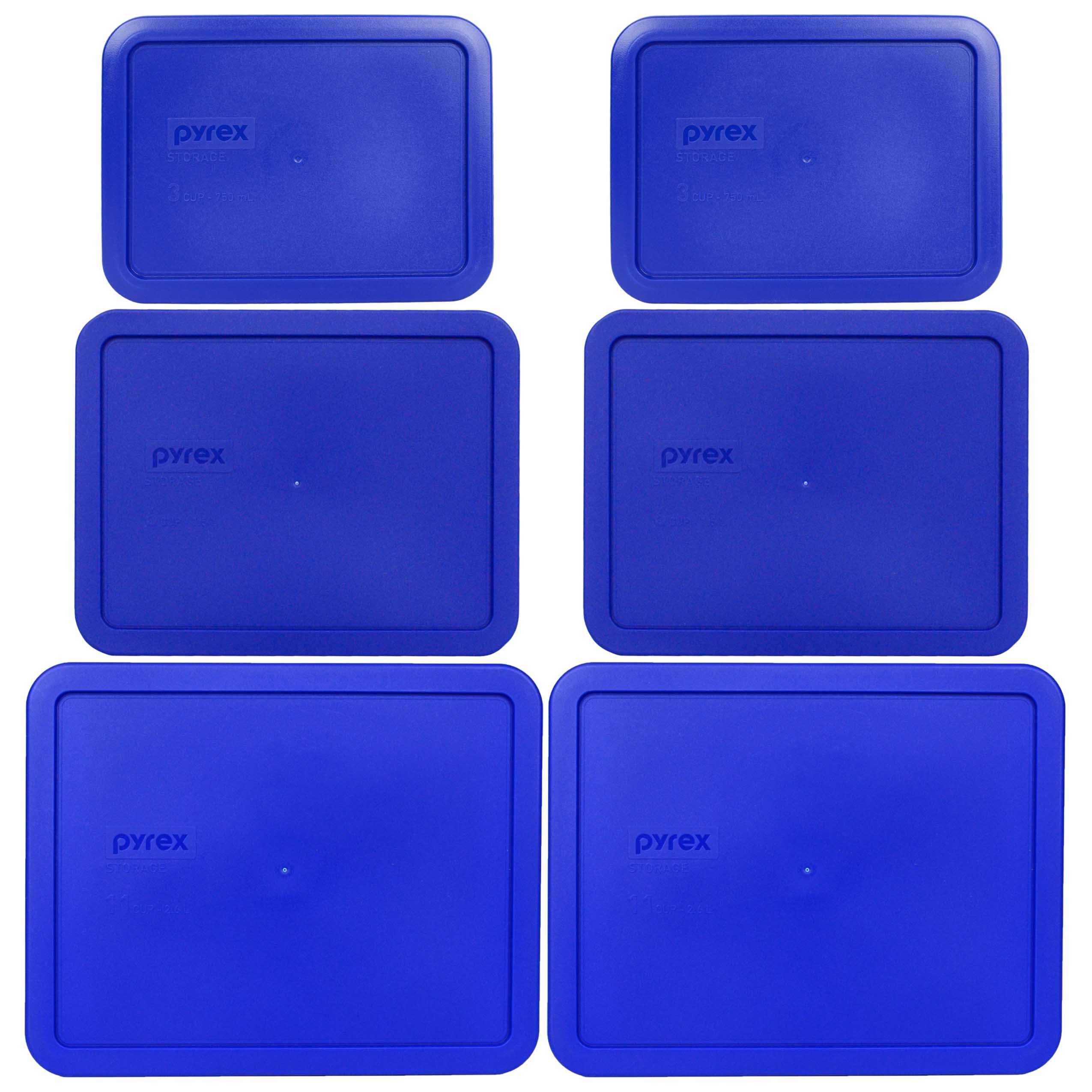 Pyrex (2) 7212-PC 11 Cup, (2) 7211-PC 6 Cup, & (2) 7210-PC 3 Cup Cobalt Blue Plastic Food Storage Lids, Made in USA