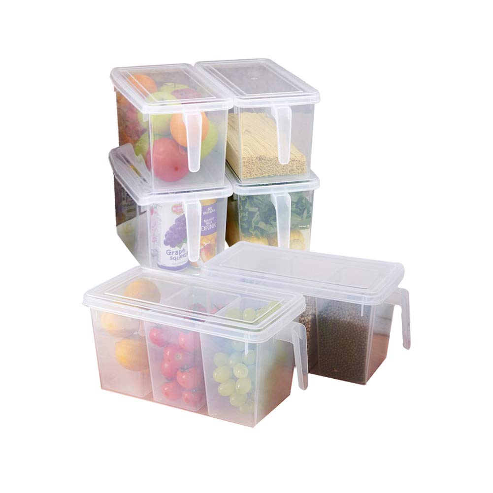 MineSign Plastic Storage Containers Square (Set of 4) And Handle Food Storage Organizer Boxes with Lids (Set of 2 Organizers with Lid and 6 Removable Bins)