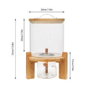 Titunjian Rice Dispenser Flour Cereal Container with Wood Stand Glass Grain Dispenser with Airtight Lid Food Storge Container for Kitchen Organization and Pantry Store (5L)