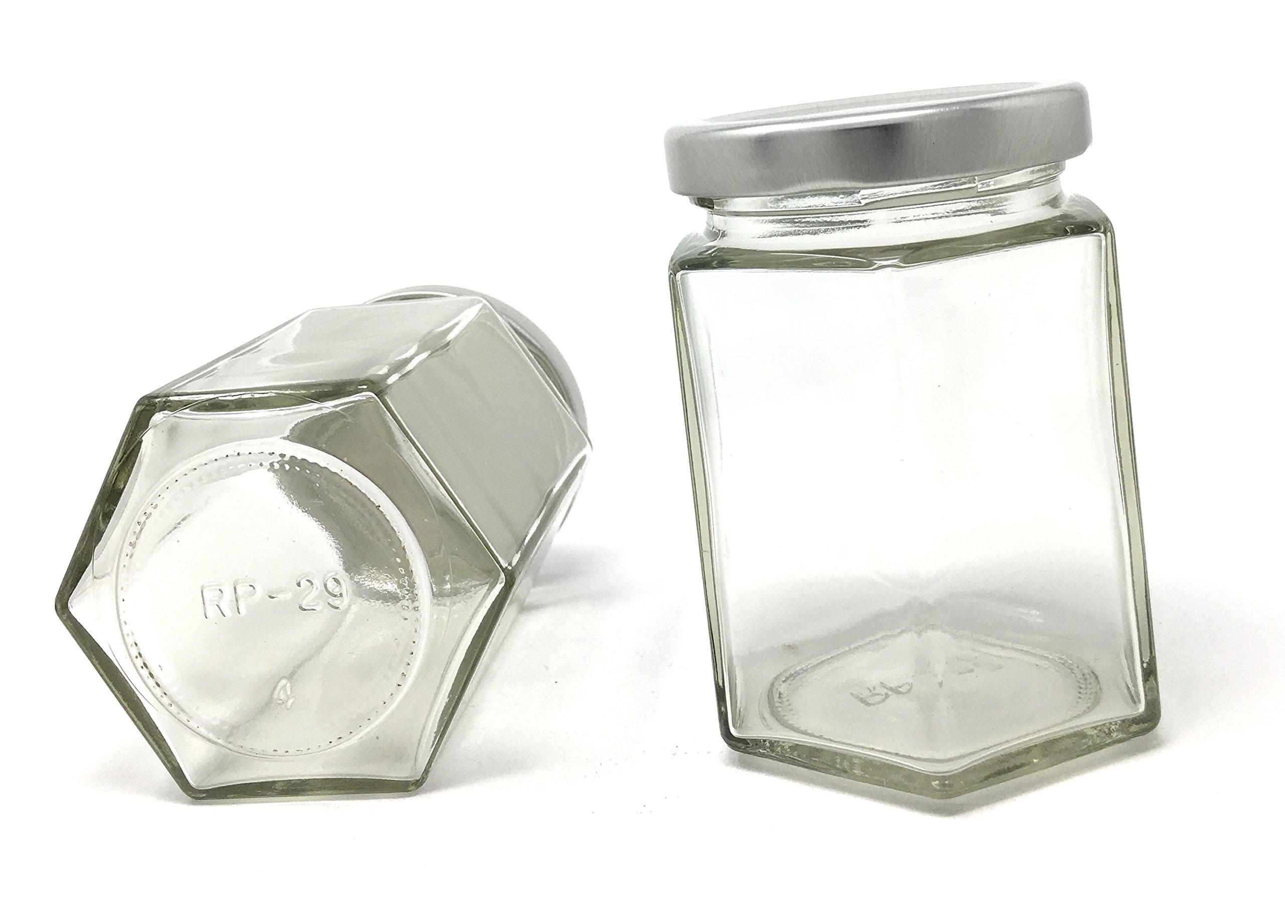 6 oz Hexagon Glass Jar with Silver Metal Lid 12-Pack by Packaging For You