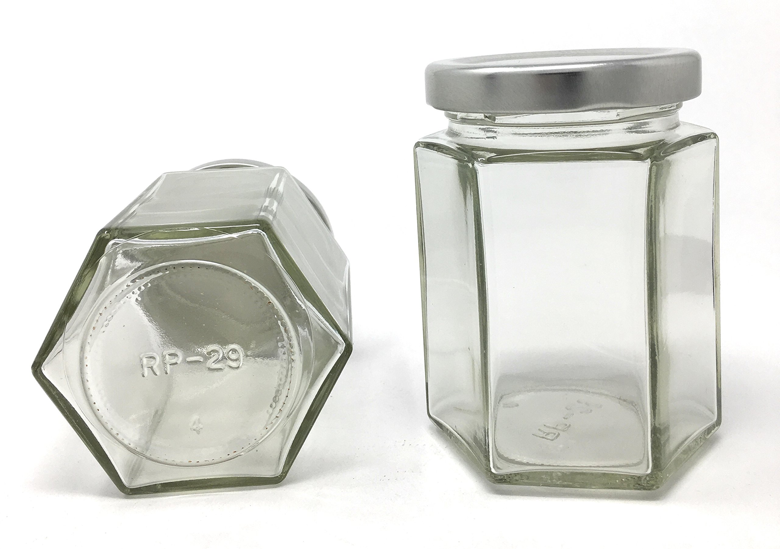 6 oz Hexagon Glass Jar with Silver Metal Lid 12-Pack by Packaging For You