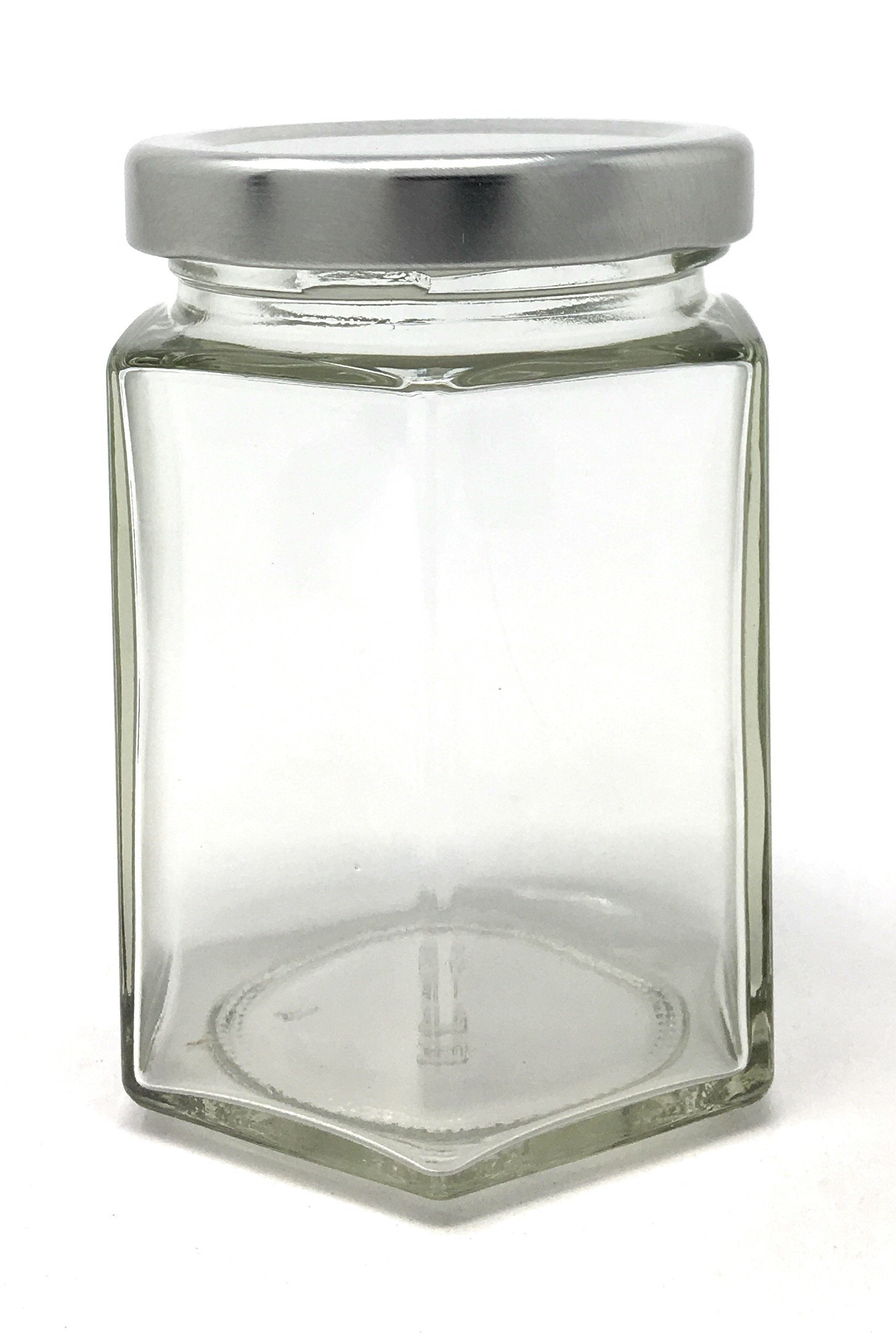 6 oz Hexagon Glass Jar with Silver Metal Lid 12-Pack by Packaging For You