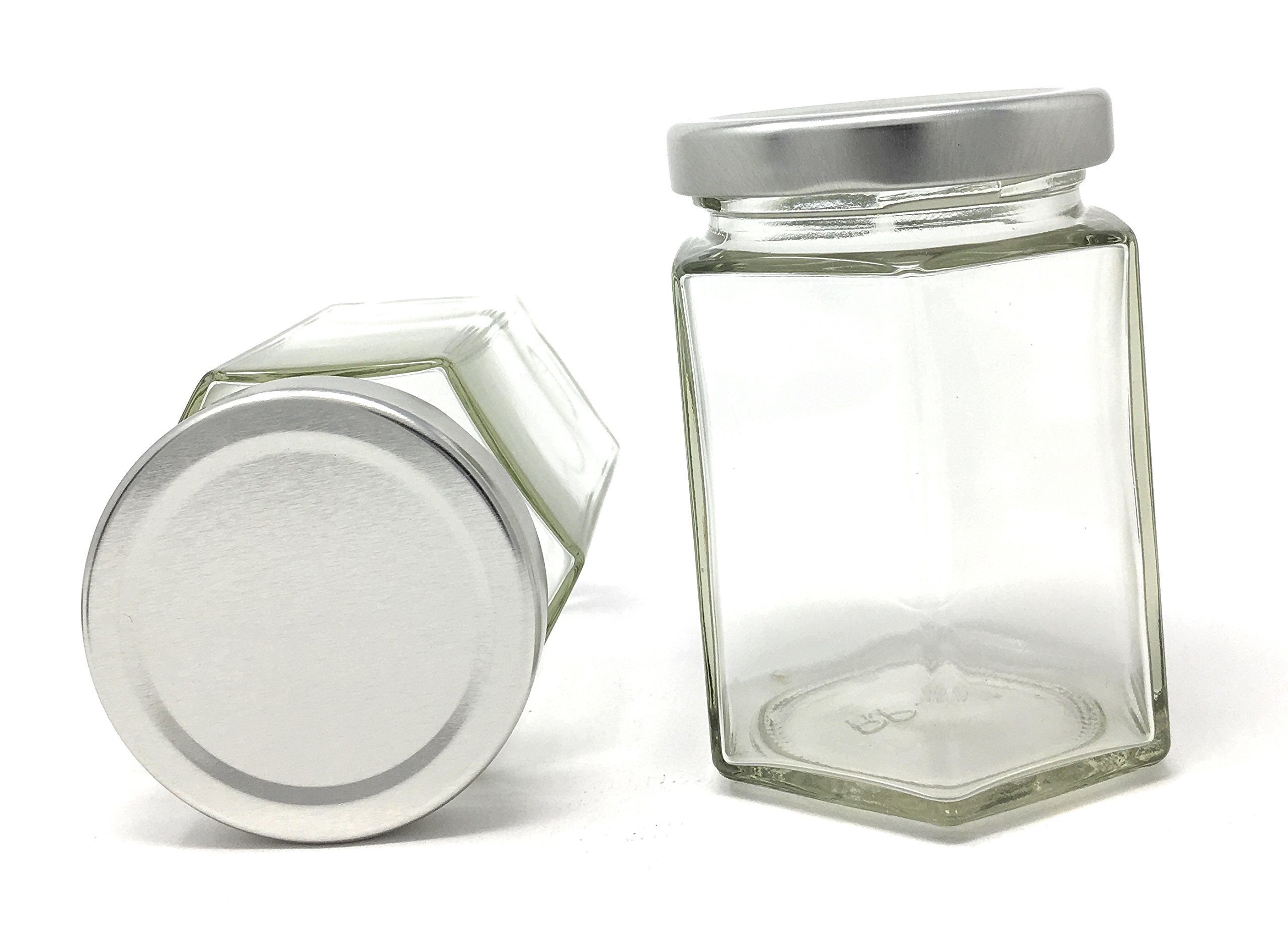 6 oz Hexagon Glass Jar with Silver Metal Lid 12-Pack by Packaging For You