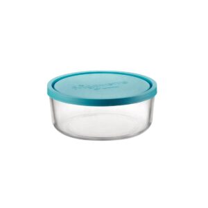 bormioli rocco frigoverre classic glass 25.25 ounce round container with teal lid