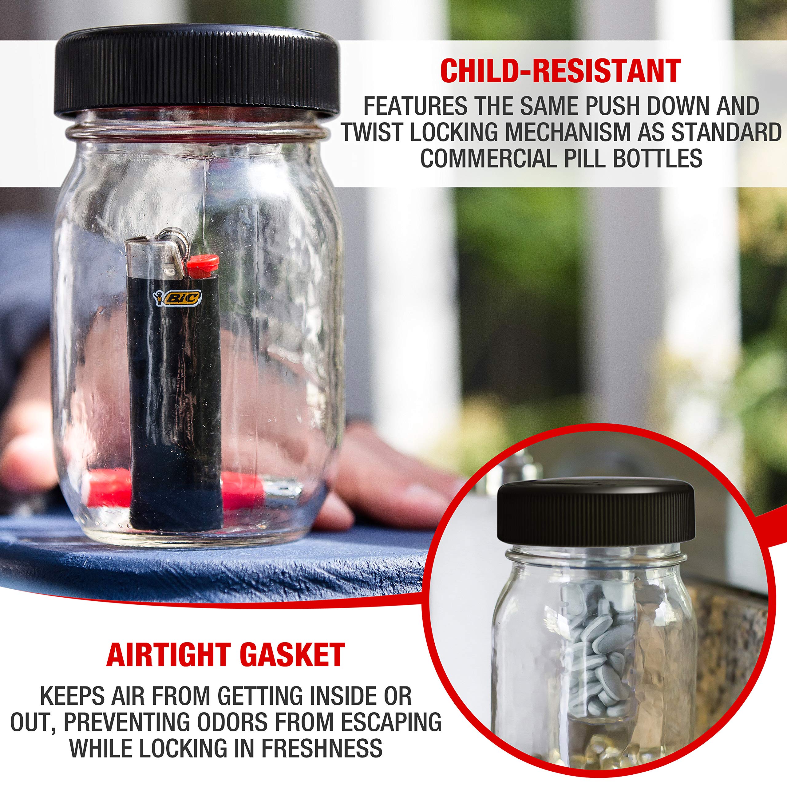 Masontops Jar Safe - Child Proof Herb Container - 2PK - Airtight Storage - Regular Mouth Jar Lock - Stash Bottle Locker