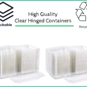 Smygoods clear plastic disposable container flat top, Disposable Plastic Sturdy Hinged Containers, [25 Pack] Dimensions: 9 3/8" x 6 3/4" x 2 3/16"