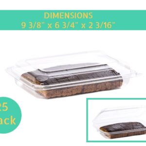 Smygoods clear plastic disposable container flat top, Disposable Plastic Sturdy Hinged Containers, [25 Pack] Dimensions: 9 3/8" x 6 3/4" x 2 3/16"