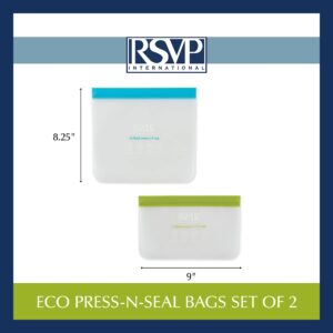 RSVP International Reusable Food Storage Collection ECO Seal Bags, Press-N-Seal, Blue/Green