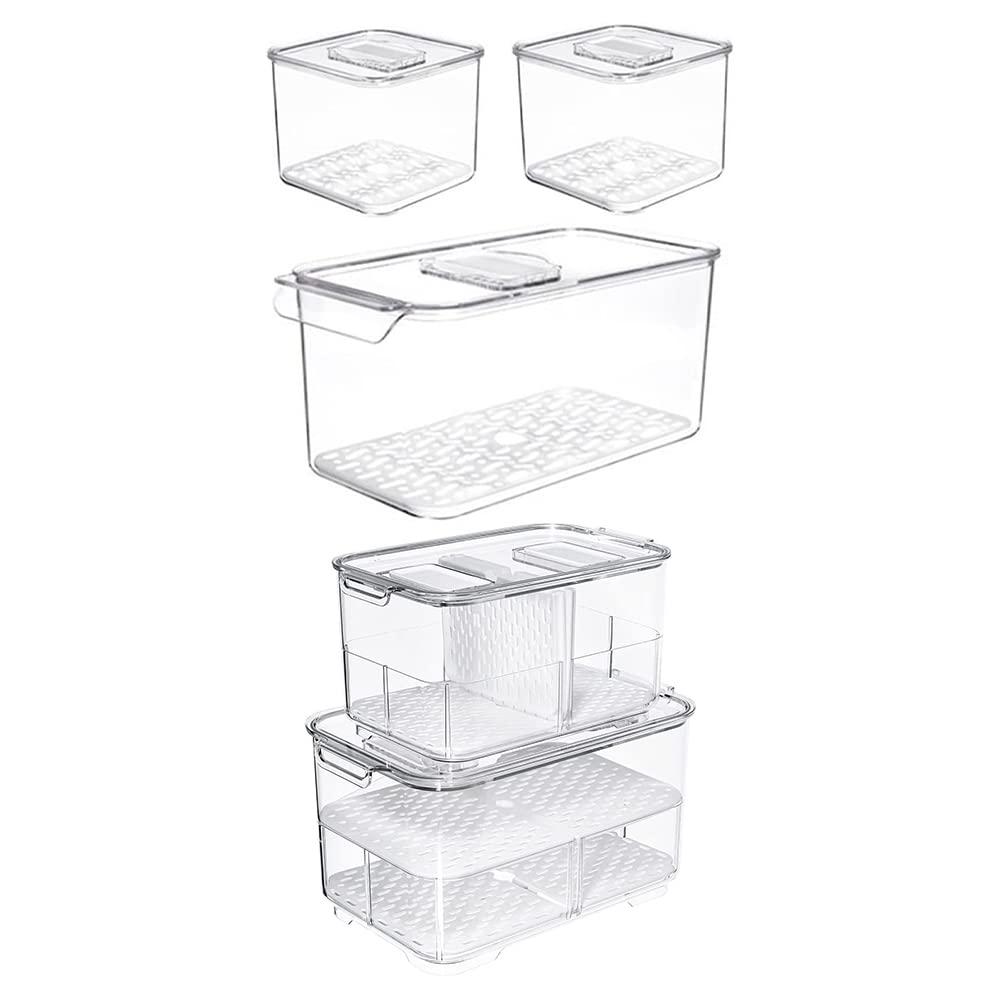 SANNO Produce Saver Containers for Refrigerator, Food Fruit Vegetables storage Produce Saver Vegetable Fruit Containers Fridge Food Storage Produce Saver Container