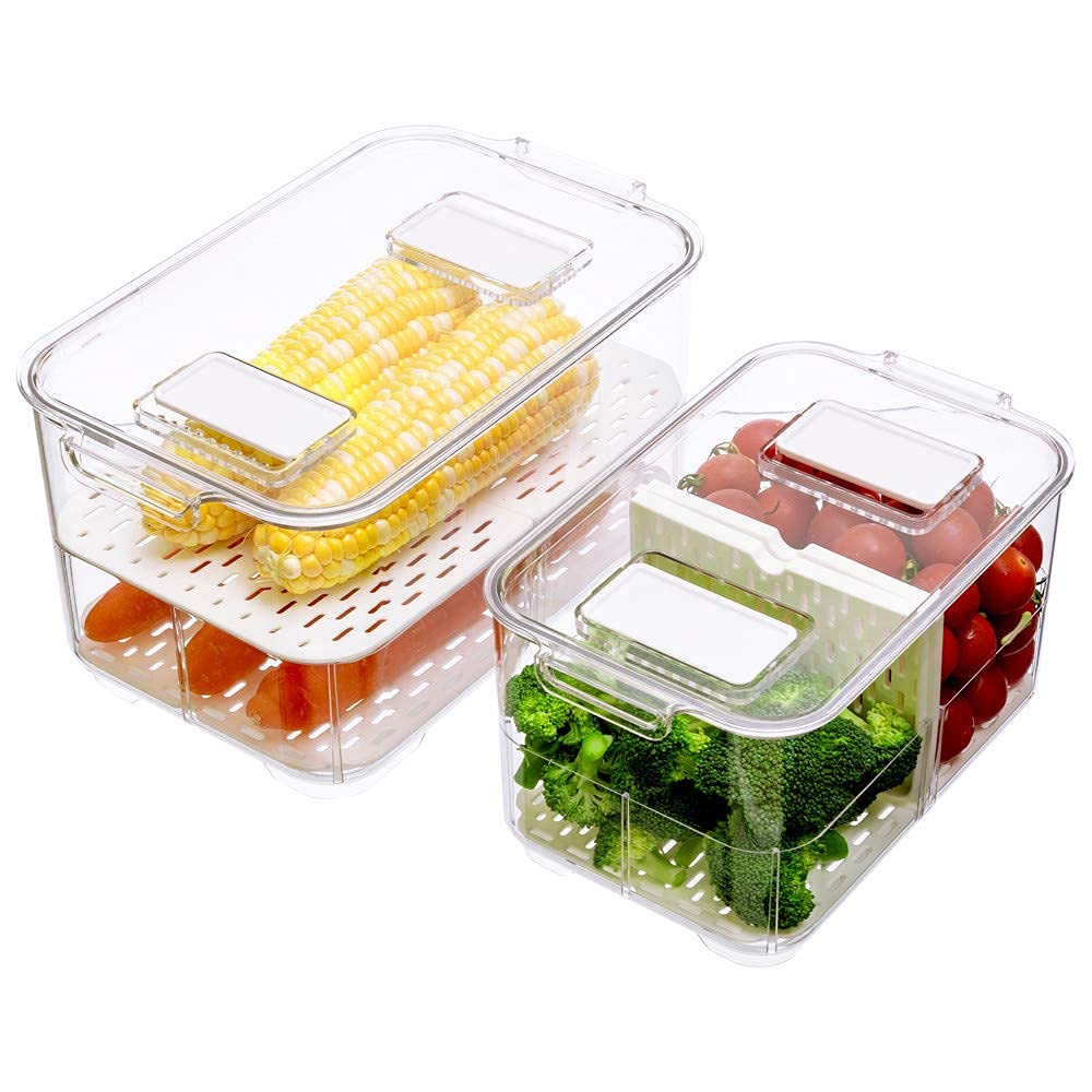 SANNO Produce Saver Containers for Refrigerator, Food Fruit Vegetables storage Produce Saver Vegetable Fruit Containers Fridge Food Storage Produce Saver Container