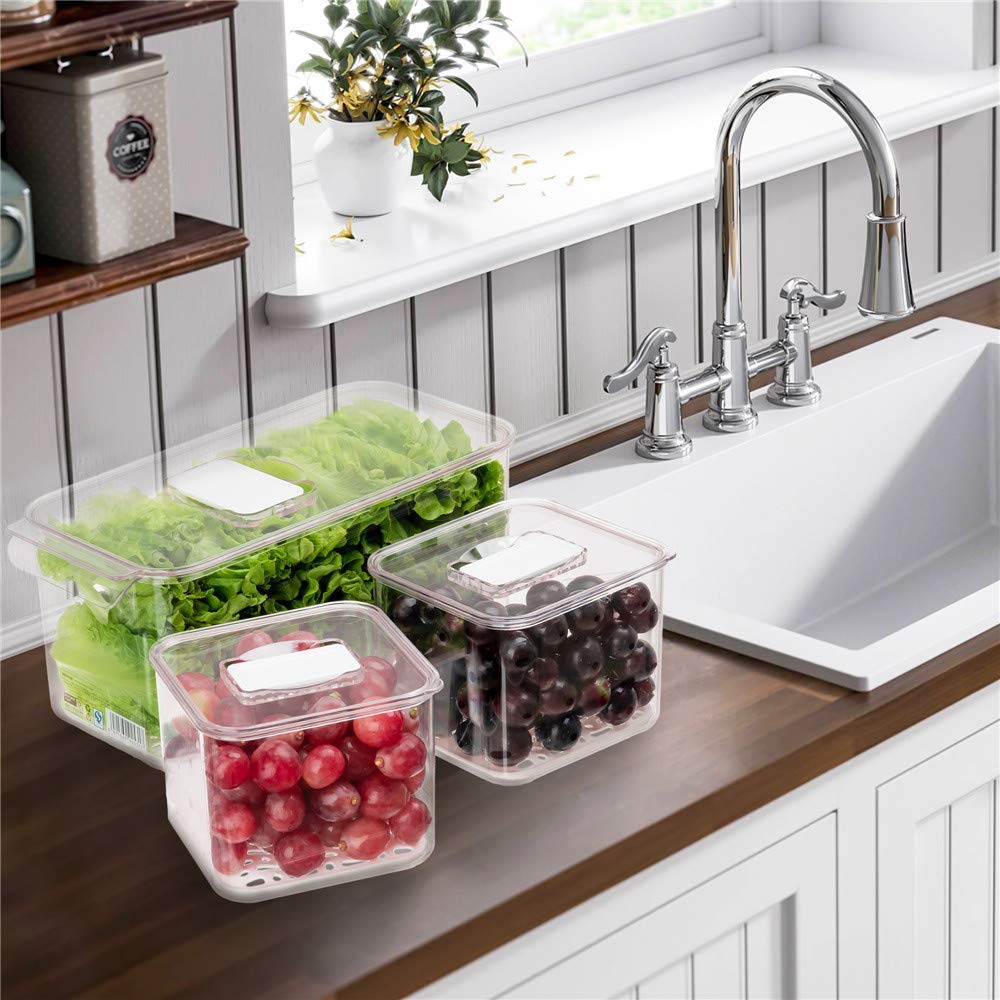 SANNO Produce Saver Containers for Refrigerator, Food Fruit Vegetables storage Produce Saver Vegetable Fruit Containers Fridge Food Storage Produce Saver Container