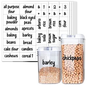 168 pantry labels for food storage containers, black text printed on clear waterproof labels, household stickers + numbers, water resistant, organization for kitchen jars and canisters & storage bins