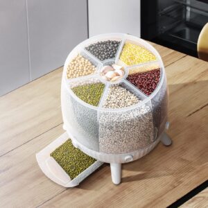 gdrasuya10 6kg rice dispenser container dry food dispenser, rotating rice storage container round grain storage bucket 6 grids