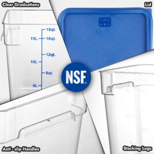 CURTA 4 Pack Food Storage Containers with Blue Lids - NSF Listed Commercial Grade in 18.0 Qt - Square, Clear, Polycarbonate