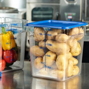 CURTA 4 Pack Food Storage Containers with Blue Lids - NSF Listed Commercial Grade in 18.0 Qt - Square, Clear, Polycarbonate