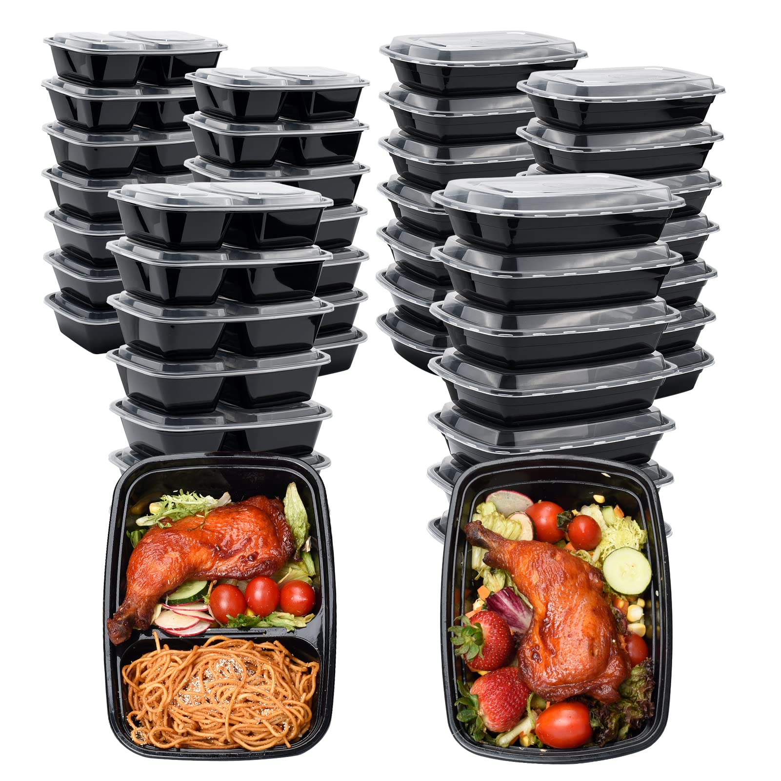 Glotoch Meal Prep Container,100Pack 1,2 Compartment Reusable Food Storage Containers For Lunch, Leftover.Disposable Black Plastic Containers With Lids To Go Container-BPA-Free Microwave Safe 32oz