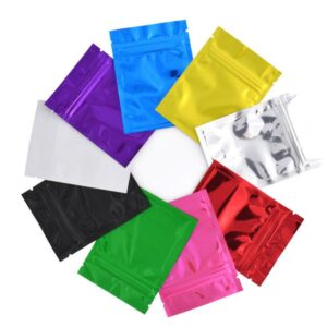 100PCS Metallic Foil Open Top Sealable Bags Double-Sided Color Mylar Foil Flat Heat Sealable Sample Zipper Bag Durable Food Storage Bag With Tear Notches Pouches Bag For Candy Tea Sugar(4"x6")