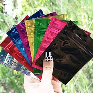 100PCS Metallic Foil Open Top Sealable Bags Double-Sided Color Mylar Foil Flat Heat Sealable Sample Zipper Bag Durable Food Storage Bag With Tear Notches Pouches Bag For Candy Tea Sugar(4"x6")