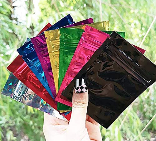 100PCS Metallic Foil Open Top Sealable Bags Double-Sided Color Mylar Foil Flat Heat Sealable Sample Zipper Bag Durable Food Storage Bag With Tear Notches Pouches Bag For Candy Tea Sugar(4"x6")