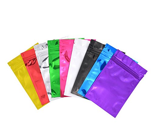 100PCS Metallic Foil Open Top Sealable Bags Double-Sided Color Mylar Foil Flat Heat Sealable Sample Zipper Bag Durable Food Storage Bag With Tear Notches Pouches Bag For Candy Tea Sugar(4"x6")