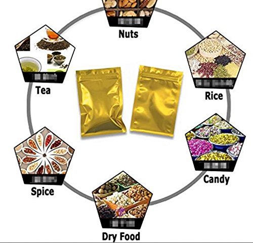 100PCS Metallic Foil Open Top Sealable Bags Double-Sided Color Mylar Foil Flat Heat Sealable Sample Zipper Bag Durable Food Storage Bag With Tear Notches Pouches Bag For Candy Tea Sugar(4"x6")