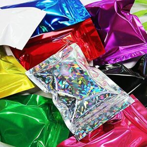 100PCS Metallic Foil Open Top Sealable Bags Double-Sided Color Mylar Foil Flat Heat Sealable Sample Zipper Bag Durable Food Storage Bag With Tear Notches Pouches Bag For Candy Tea Sugar(4"x6")