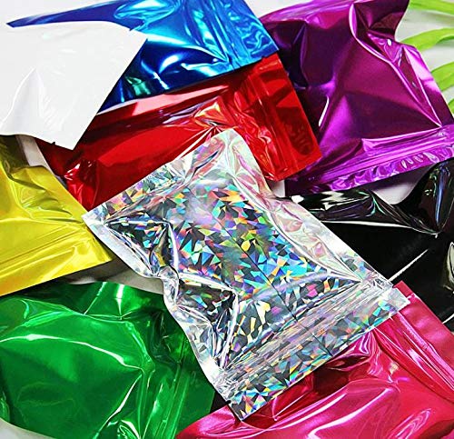 100PCS Metallic Foil Open Top Sealable Bags Double-Sided Color Mylar Foil Flat Heat Sealable Sample Zipper Bag Durable Food Storage Bag With Tear Notches Pouches Bag For Candy Tea Sugar(4"x6")