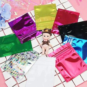 100PCS Metallic Foil Open Top Sealable Bags Double-Sided Color Mylar Foil Flat Heat Sealable Sample Zipper Bag Durable Food Storage Bag With Tear Notches Pouches Bag For Candy Tea Sugar(4"x6")