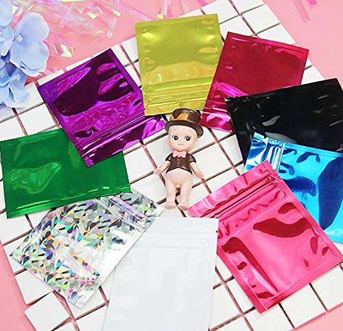 100PCS Metallic Foil Open Top Sealable Bags Double-Sided Color Mylar Foil Flat Heat Sealable Sample Zipper Bag Durable Food Storage Bag With Tear Notches Pouches Bag For Candy Tea Sugar(4"x6")