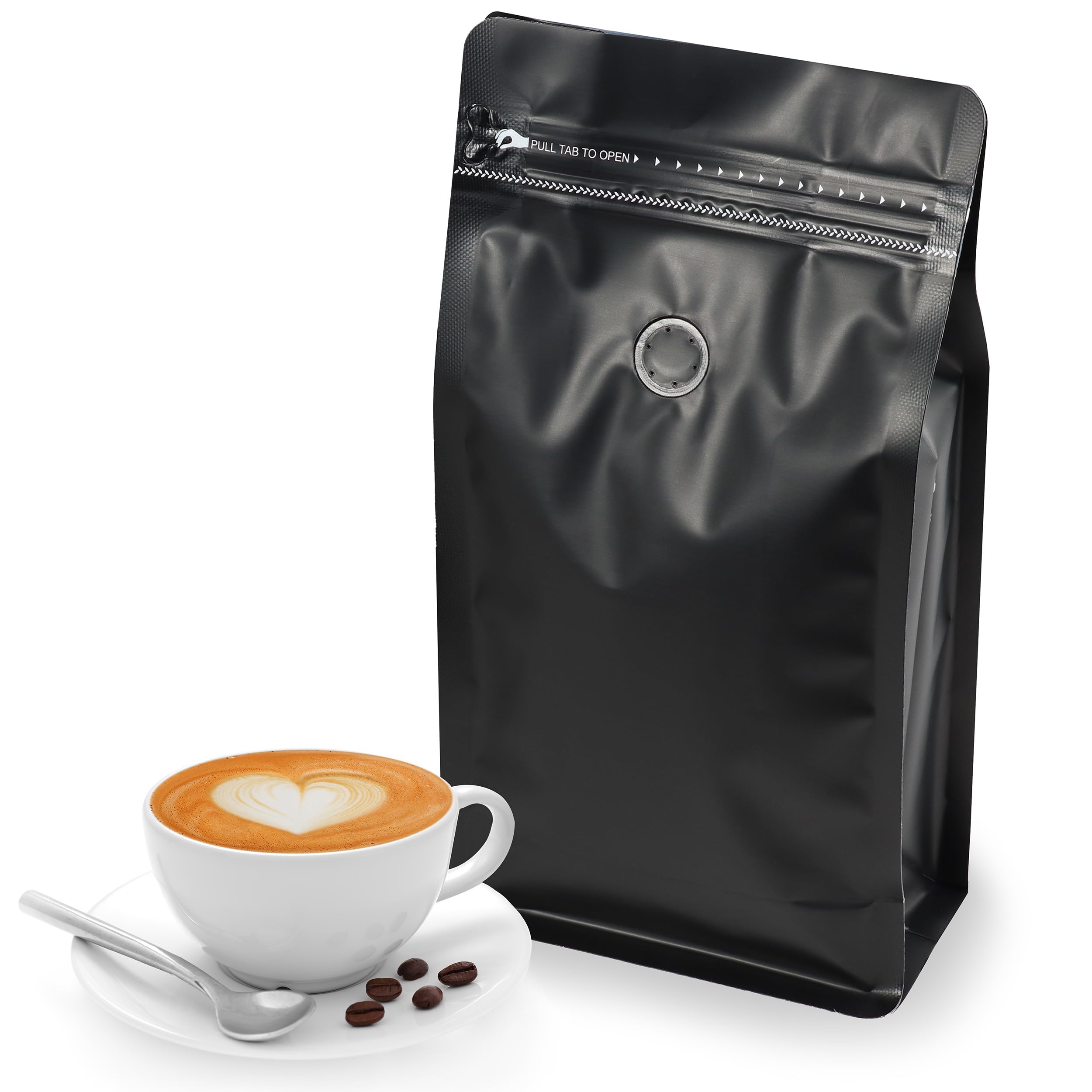 7Penn Resealable Coffee Bags - 16oz 50pk Black Packaging Zipper Pouch Coffee Bags with Valve for Coffee, Candy, or Herbs