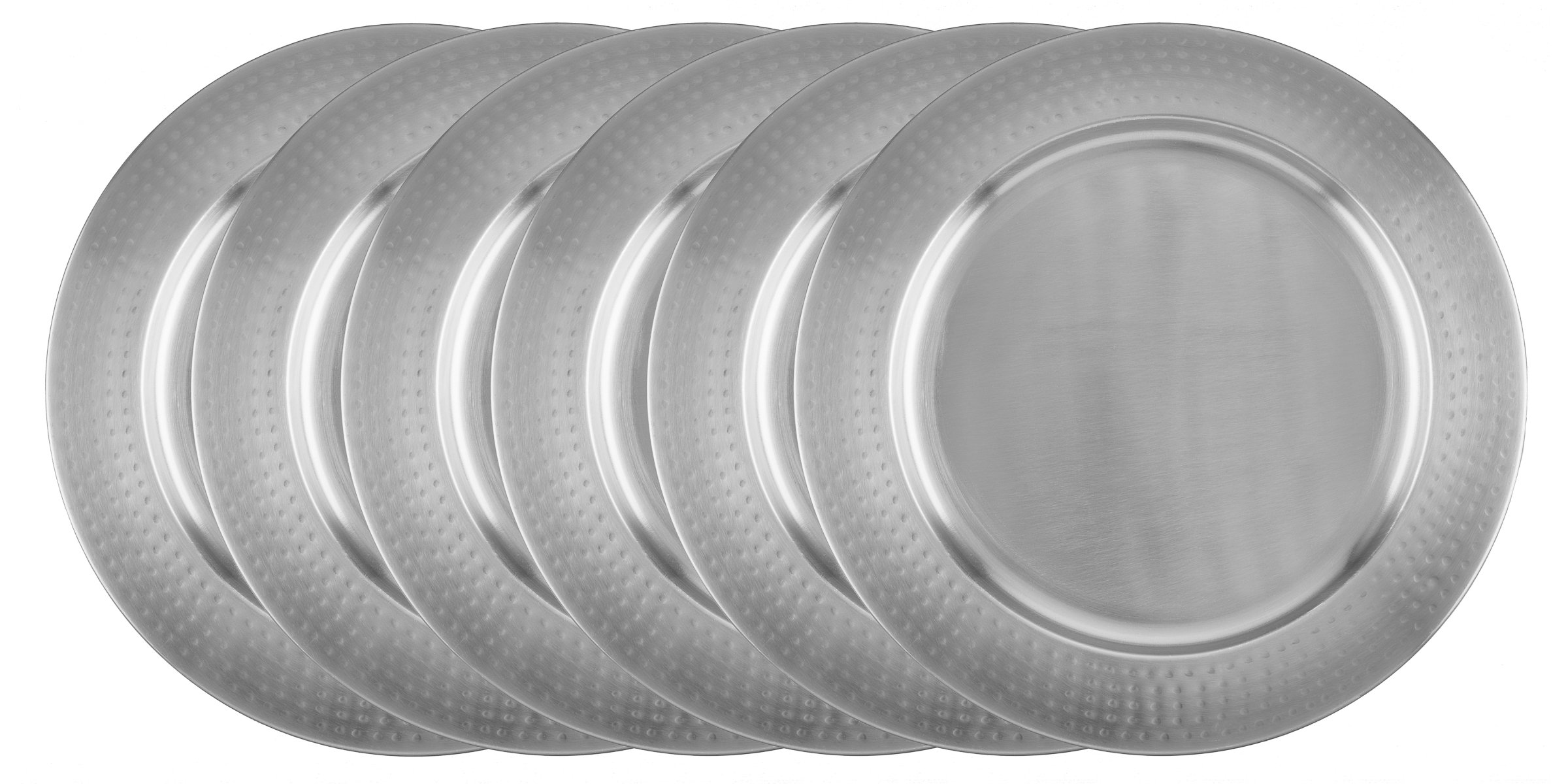 Old Dutch 13" Brushed Nickel Charger Plates - Hammered Rim, Set of 6