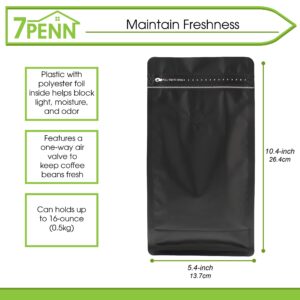 7Penn Resealable Coffee Bags - 16oz 50pk Black Packaging Zipper Pouch Coffee Bags with Valve for Coffee, Candy, or Herbs