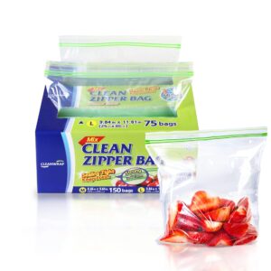 cleanwrap clean zipper bag (mix 225 bags) | plastic bags for food, food storage bags, food bag, zip lock, slider bags | medium zip bags, zip bags for storage, plastic storage bags for food