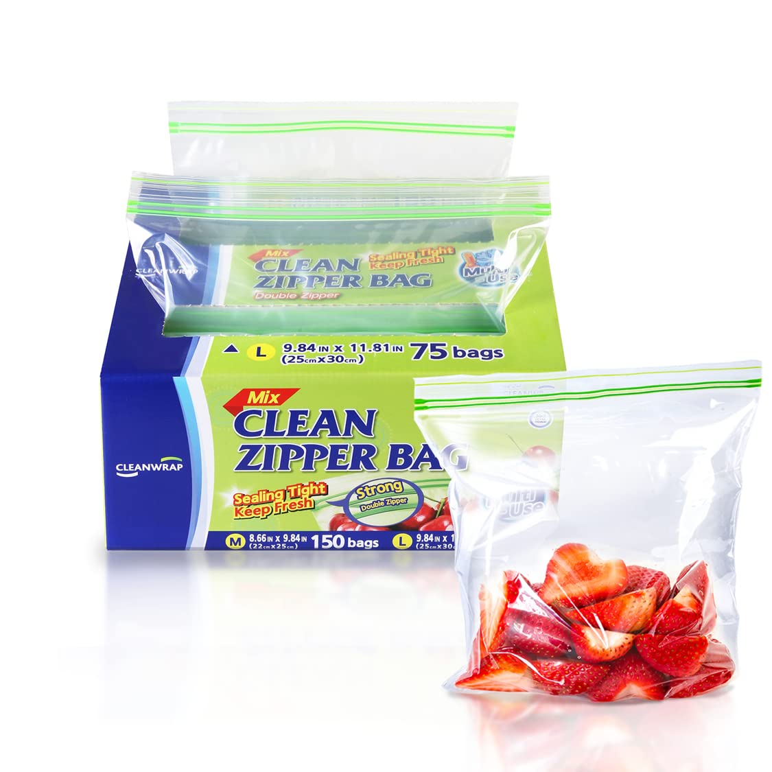 CLEANWRAP Clean Zipper Bag (Mix 225 Bags) | Plastic Bags for Food, Food Storage Bags, Food Bag, Zip Lock, Slider Bags | Medium Zip Bags, Zip Bags for Storage, Plastic Storage Bags for Food