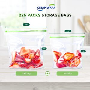 CLEANWRAP Clean Zipper Bag (Mix 225 Bags) | Plastic Bags for Food, Food Storage Bags, Food Bag, Zip Lock, Slider Bags | Medium Zip Bags, Zip Bags for Storage, Plastic Storage Bags for Food