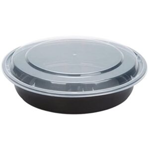 vezee 48 oz. black round plastic meal prep containers with clear dome lids| bento box, bpa free, stackable, microwave/dishwasher/freezer safe|10ct