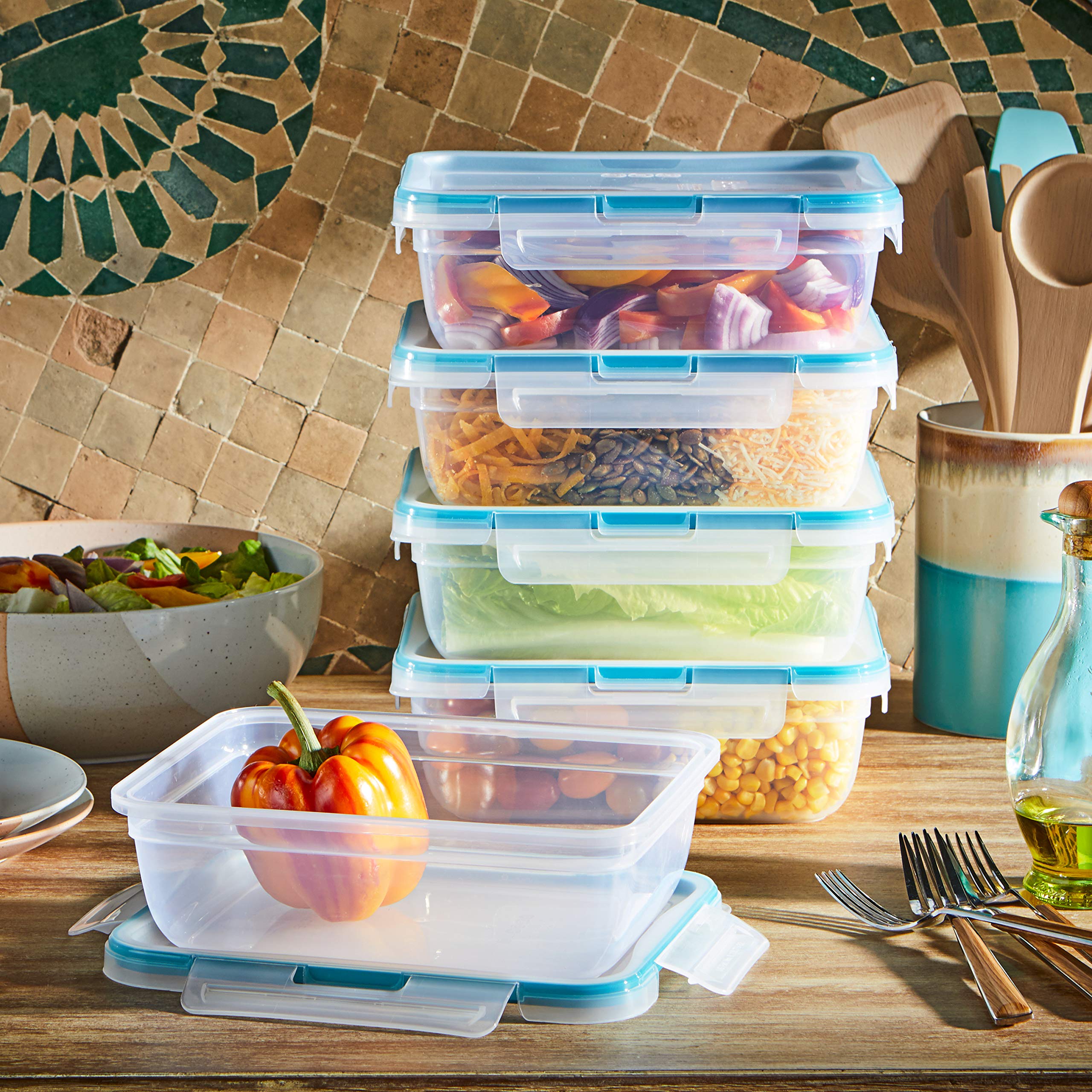 Snapware Total Solution 10-Pc Plastic Food Storage Container Set & Total Solution 10-Pc Plastic Food Storage Containers Set with Lids, 3-Cup Rectangle Meal Prep Container