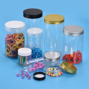 uxcell Round Plastic Jars with Transparent Screw Top Lid, 17oz/ 500ml Wide-mouth Clear Empty Containers for Storage, Organizing, 9Pcs