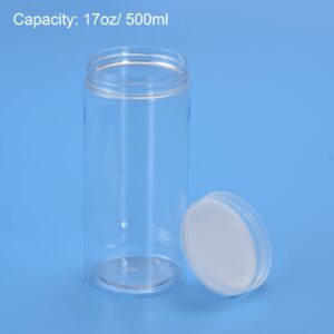 uxcell Round Plastic Jars with Transparent Screw Top Lid, 17oz/ 500ml Wide-mouth Clear Empty Containers for Storage, Organizing, 9Pcs