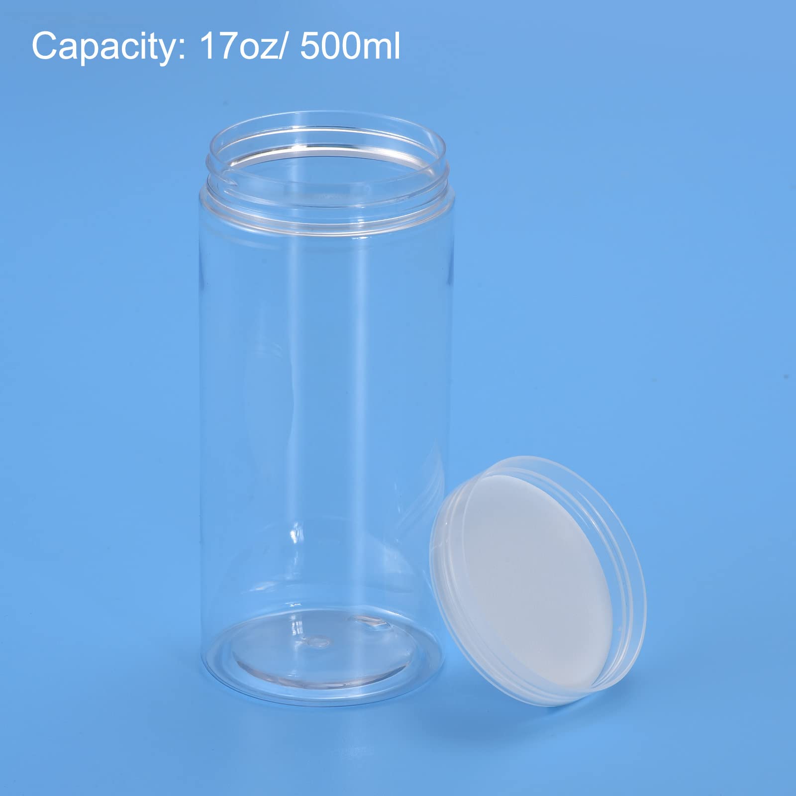 uxcell Round Plastic Jars with Transparent Screw Top Lid, 17oz/ 500ml Wide-mouth Clear Empty Containers for Storage, Organizing, 9Pcs