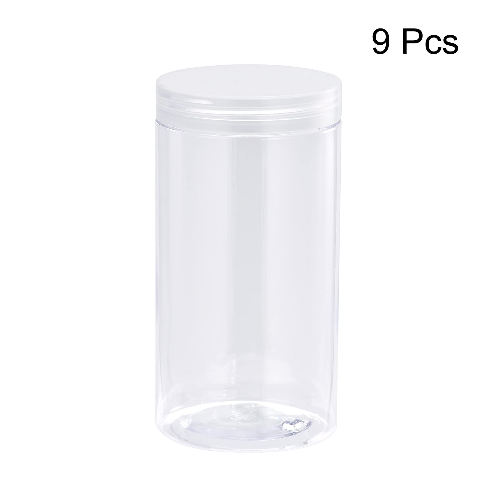 uxcell Round Plastic Jars with Transparent Screw Top Lid, 17oz/ 500ml Wide-mouth Clear Empty Containers for Storage, Organizing, 9Pcs