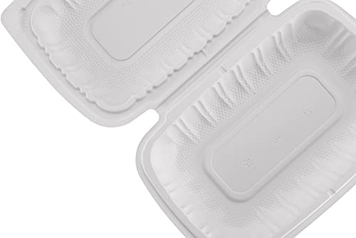 TIYA Clamshell Food Containers - White Bulk 200 Pack, 9x6in. - BPA Free Plastic To-Go Storage Containers - Microwavable Hinged Restaurant Takeout Tall Clamshells - Great for Meal Prep