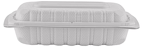 TIYA Clamshell Food Containers - White Bulk 200 Pack, 9x6in. - BPA Free Plastic To-Go Storage Containers - Microwavable Hinged Restaurant Takeout Tall Clamshells - Great for Meal Prep