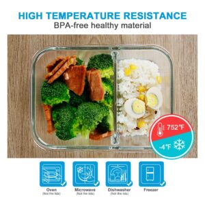 DAS TRUST 10 Pack Glass Meal Prep Containers Microwave Safe Meal Prep Bowls Food Storage Container Glass Food Prep Containers with Lids Lunch Bento Box Reusable