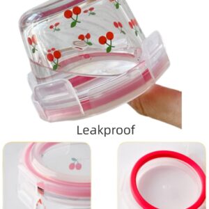 2 Pack 4 OZ Mini Glass Food Storage Containers with Lids,Square Round Cherry Food Jars Small Glass Container for Food Portion,Sauce,Snack,Yogurt,Airtight,Freezer Microwave Safe(red)