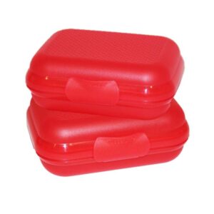 Tupperware Set of 2 Packable Keepers Hinged Oyster Cases Red