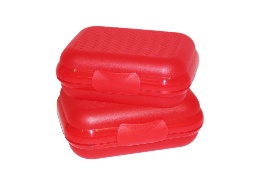 Tupperware Set of 2 Packable Keepers Hinged Oyster Cases Red